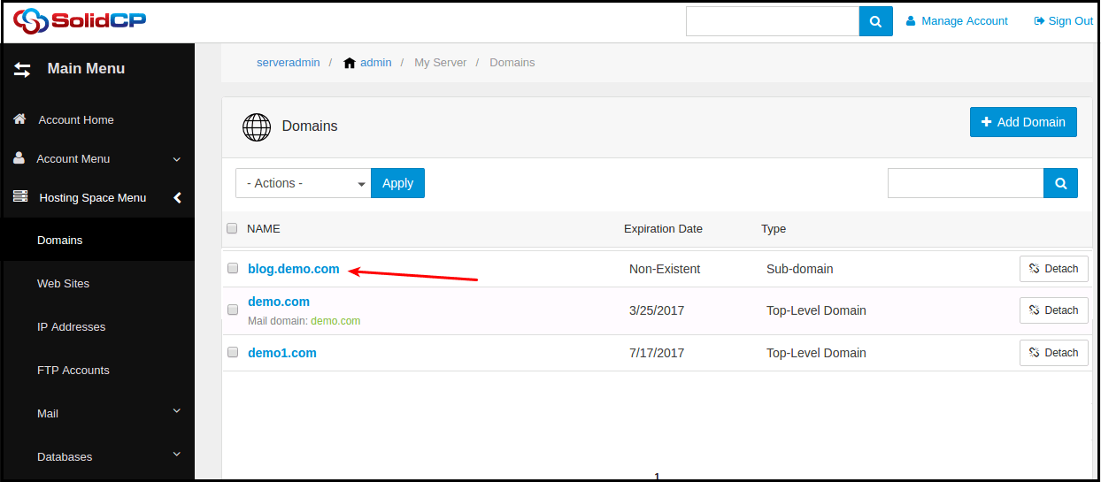 How to add a sub-domain in SolidCP - Diadem Technologies : Support Knowledgebase